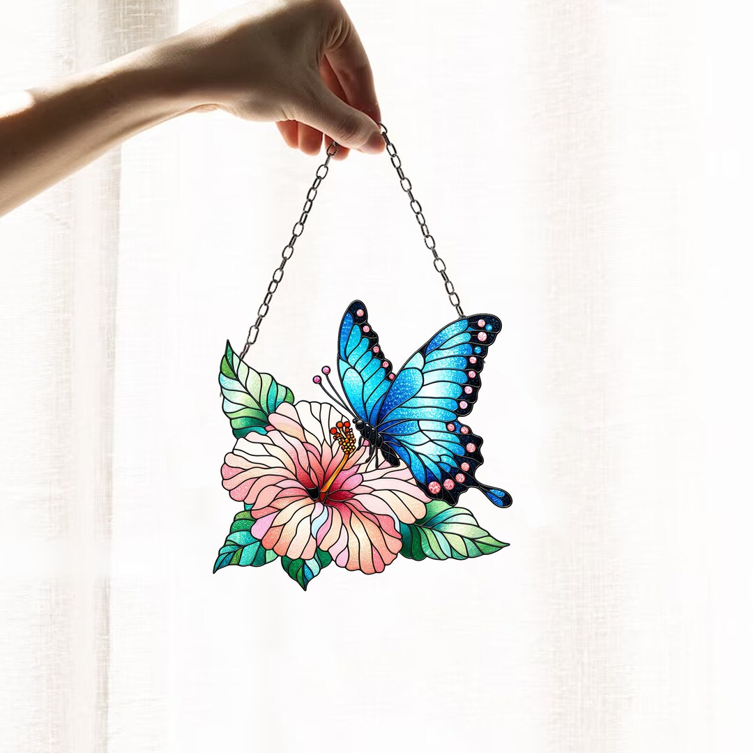 Monarch Butterfly Window Decor, Mica Flowers Ornament, Colorful Acrylic ...