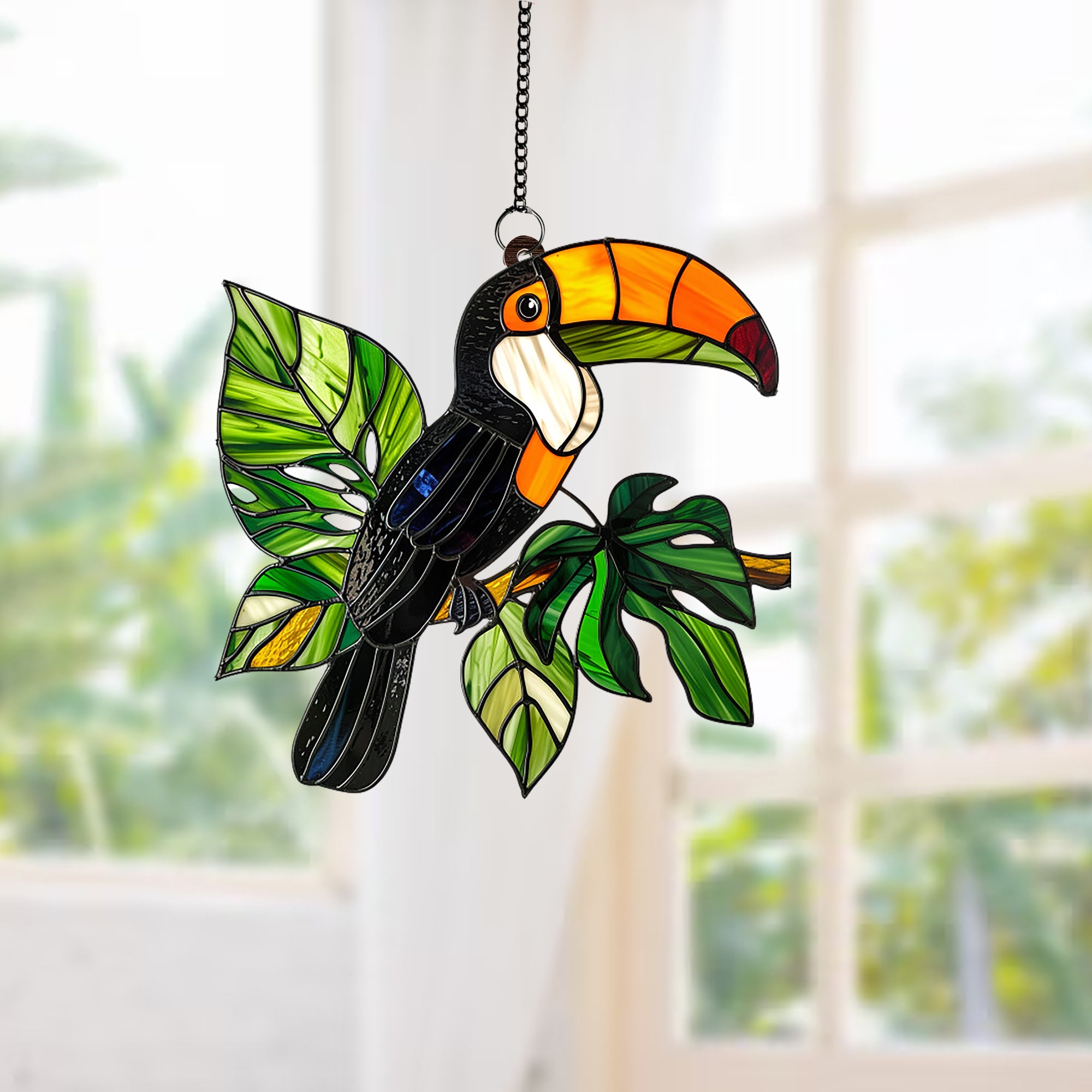 Acrylic Toucan Window Hanging: Tropical Bird & Monstera Decor - Etsy