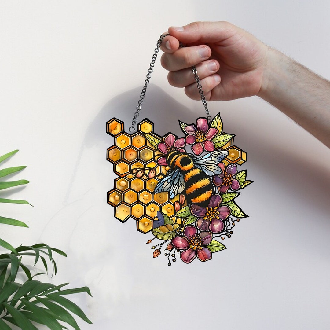 Honey Bee and Hive Window Hanging, Bee Wall Decor, Acrylic Honey Bee ...