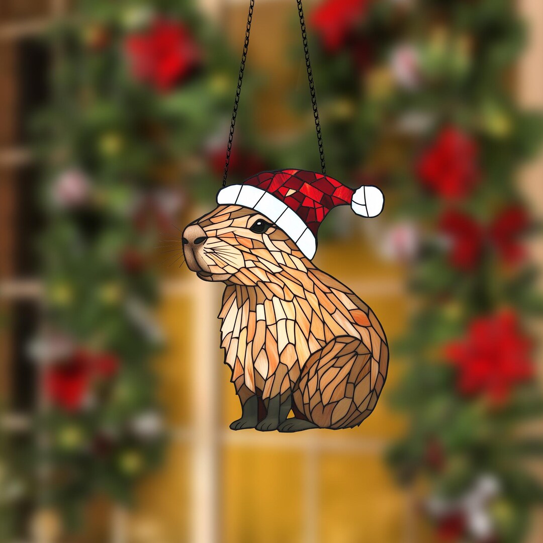 Capybara Christmas Ornament: Acrylic Holiday Window Hanging - Etsy
