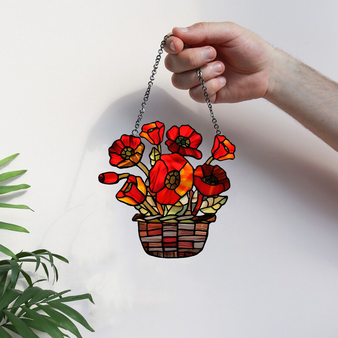 Poppy Window Decor, Mica Poppy Flowers Suncatcher, Acrylic Window ...