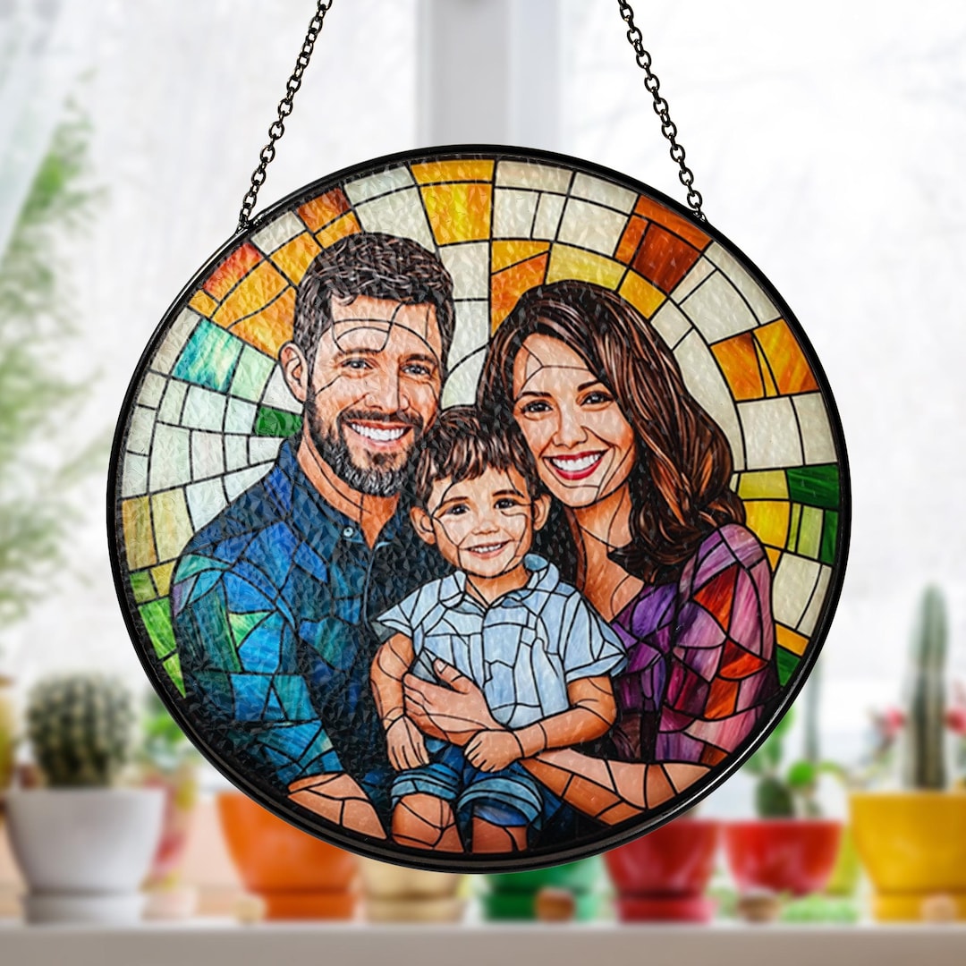 Personalized Family Portrait Stained Glass Suncatcher: Custom Memorial ...