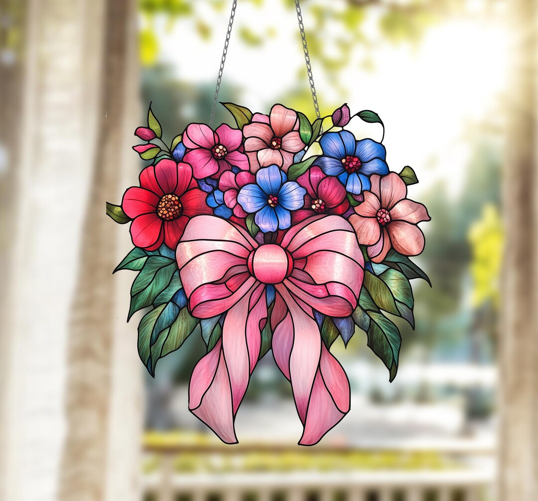 Wildflowers Coquette Bow Acrylic Window Decor, Flowers Window Hanging ...