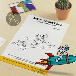 Astronaut & Spaceship Stained Glass Pattern: DIY Window Art (PDF ...