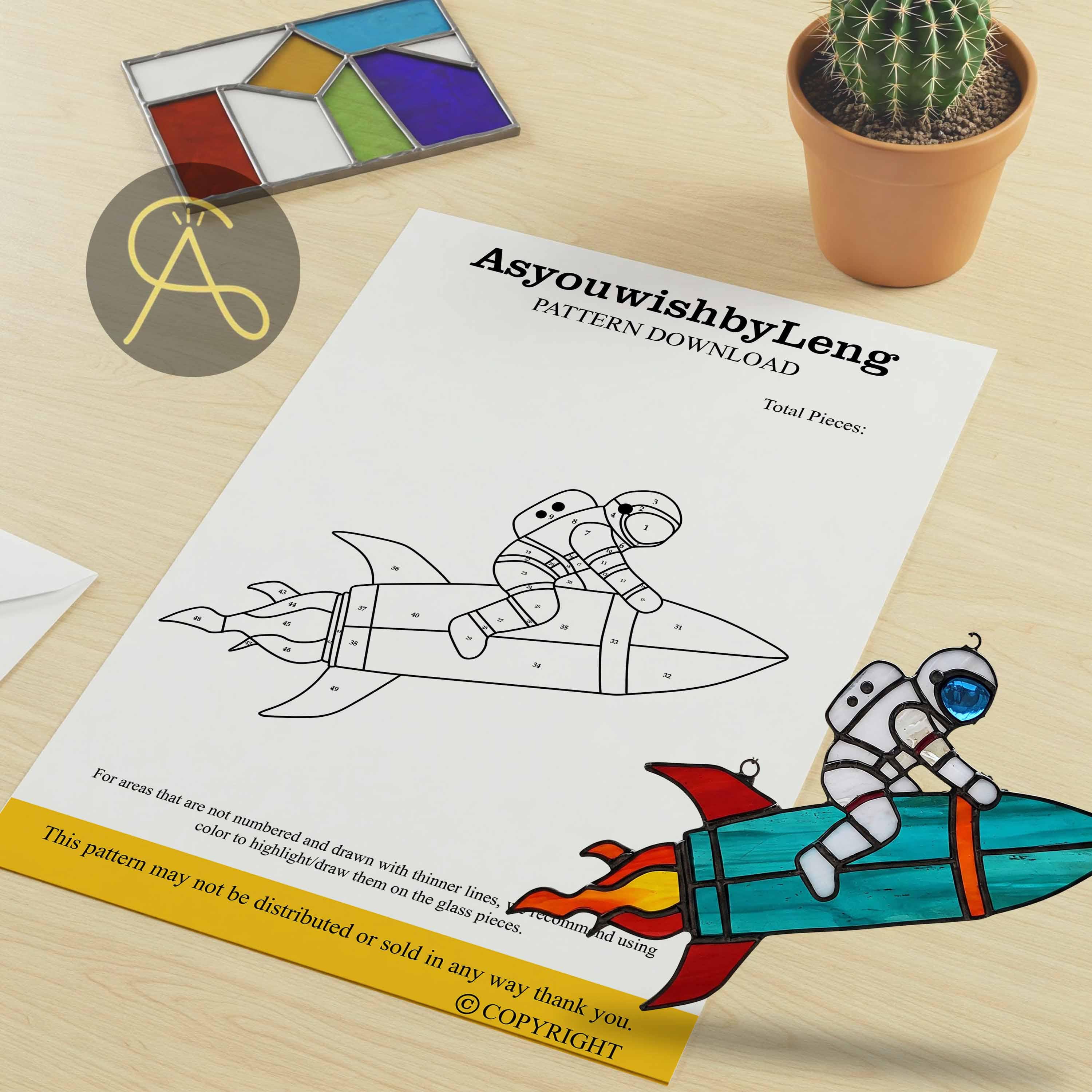 Astronaut & Spaceship Stained Glass Pattern: DIY Window Art (PDF ...