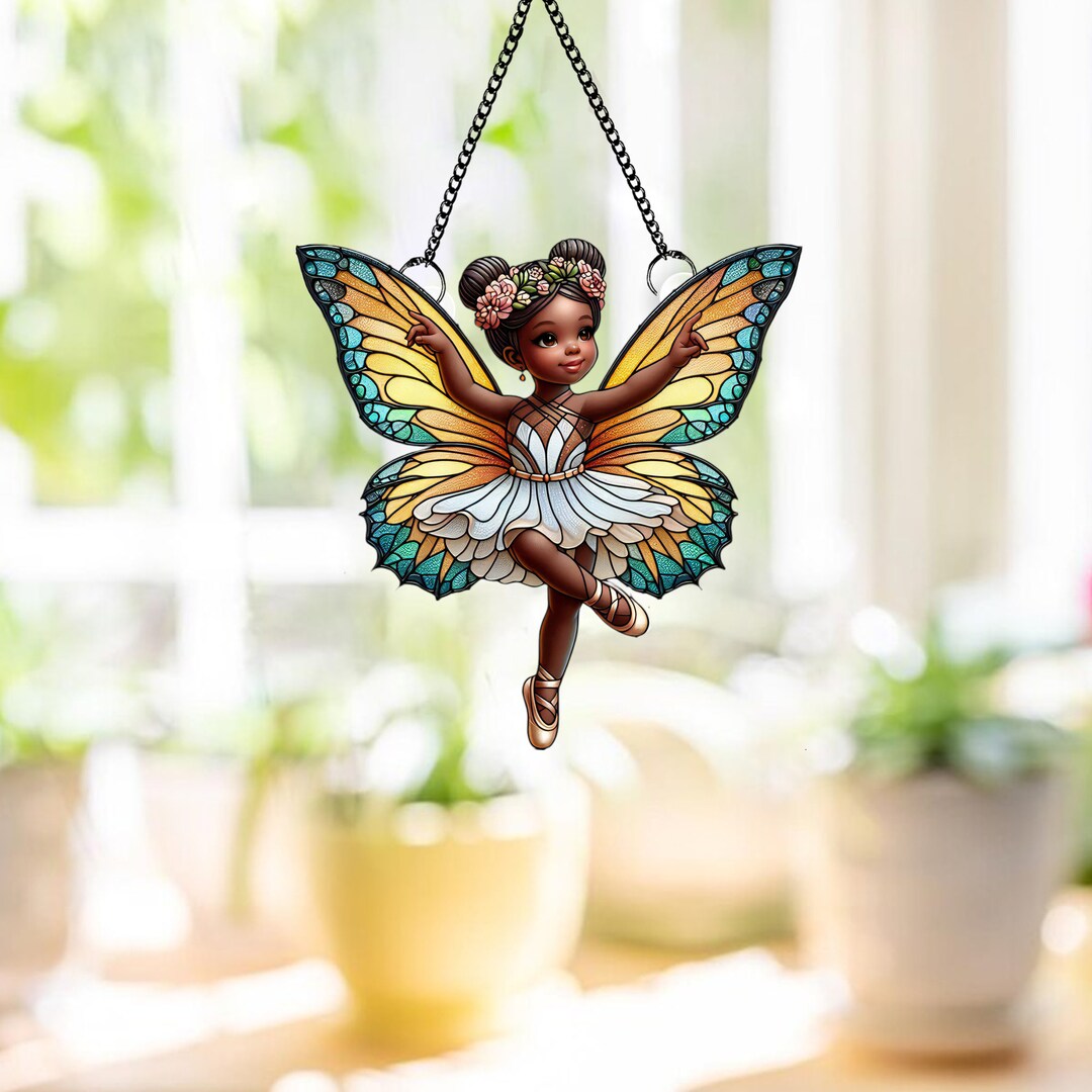 Little Black Girl Ballerina Window Hanging, Ballet Butterfly Wings ...