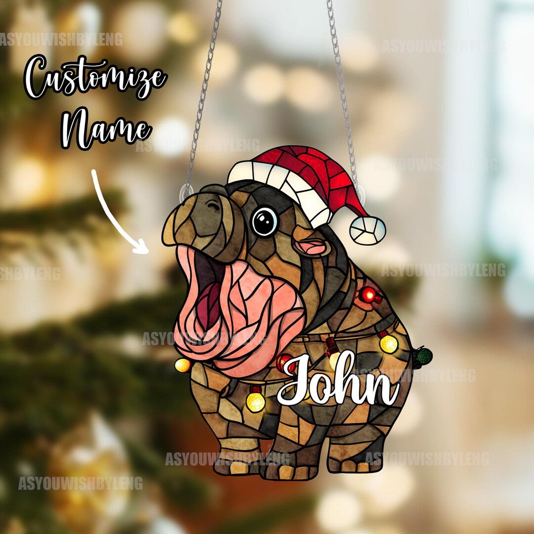 Personalized Name Moo Deng Christmas Ornament, Cute Hippo Moo Deng ...