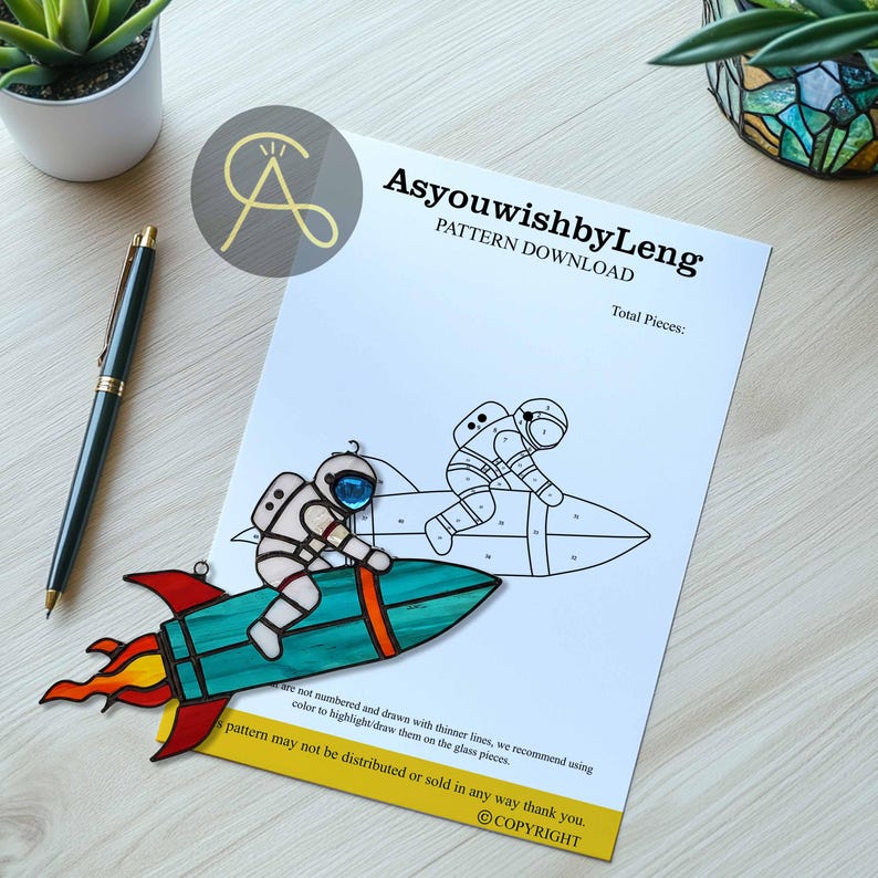 Astronaut & Spaceship Stained Glass Pattern: DIY Window Art (PDF ...