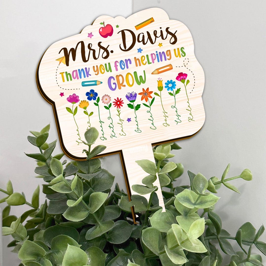 Personalized Name Teacher Door Sign, Custom Teacher Plant Stake Name ...