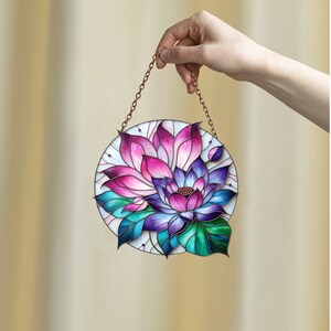 Purple Lotus Window Hanging, Flowers Acrylic Window Hanging Art ...