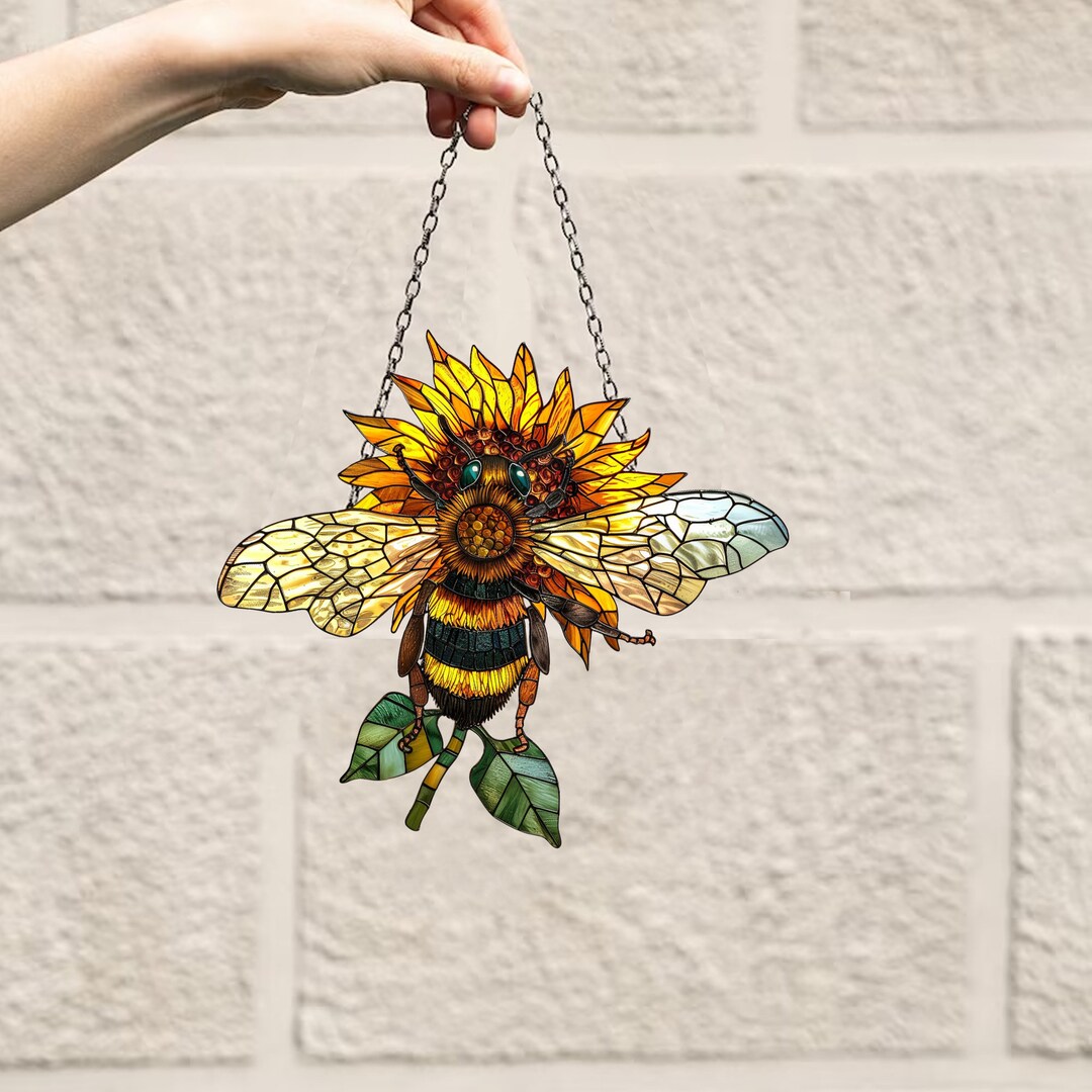 Honey Bee and Hive Window Hanging, Bee Wall Decor, Acrylic Sunflowers ...