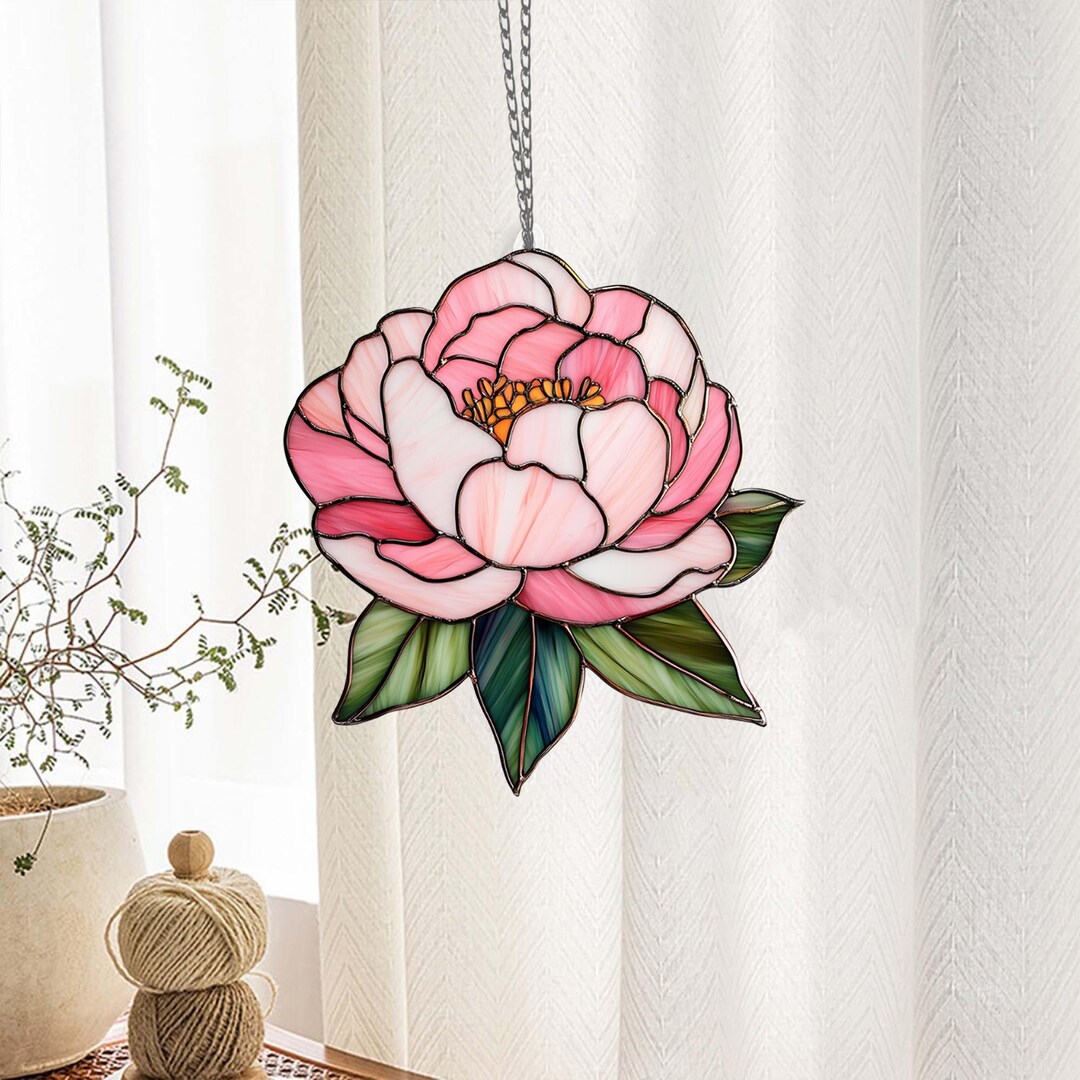 Peony Birth Flower Window Decor, Flowers Acrylic Window Hanging Art ...