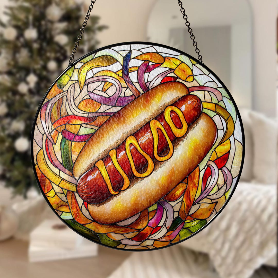 German Hot Dog GLASS Suncatcher, Kitchen Suncatcher Decor, American ...