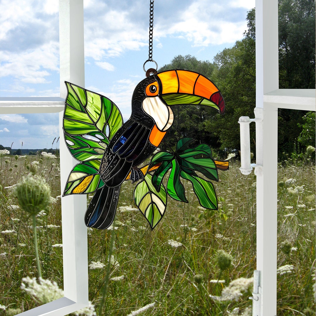 Acrylic Toucan Window Hanging: Tropical Bird & Monstera Decor - Etsy