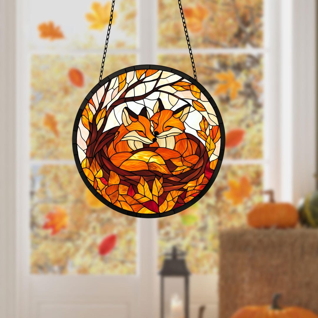 Autumn Fox Family Acrylic Window Hanging: Wild Animal Ornament - Etsy