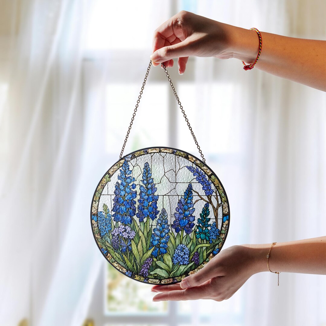 Texas Bluebonnets Stained Glass Suncatcher: Floral Window Hanging - Etsy