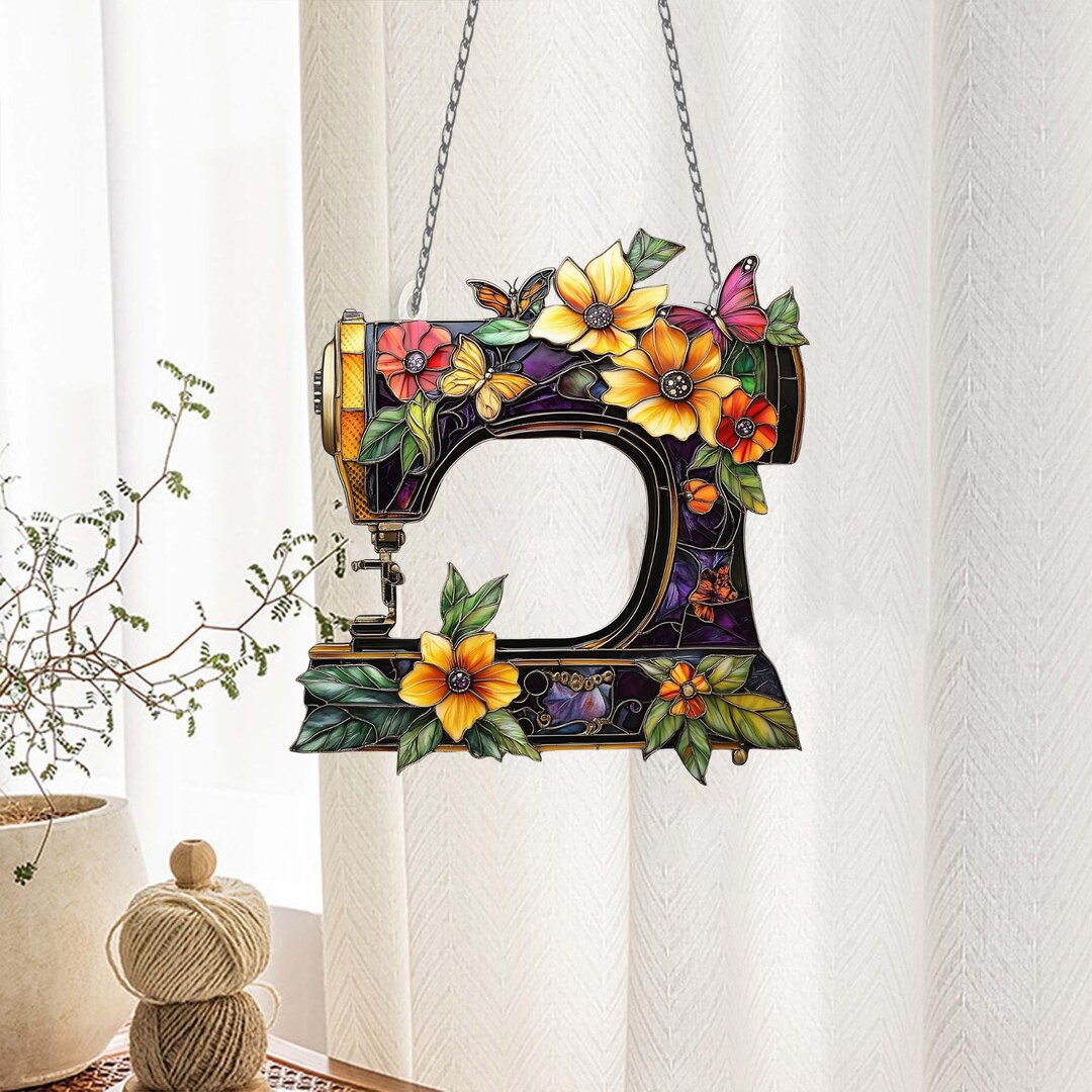 Custom Sewing Machine Acrylic Window Decor: Floral Quilting Ornament - Etsy