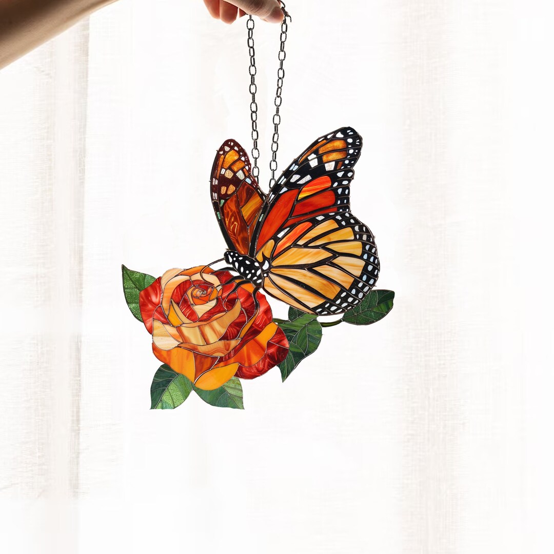 Monarch Butterfly Window Hanging, Rose Decoration, Flowers Acrylic ...