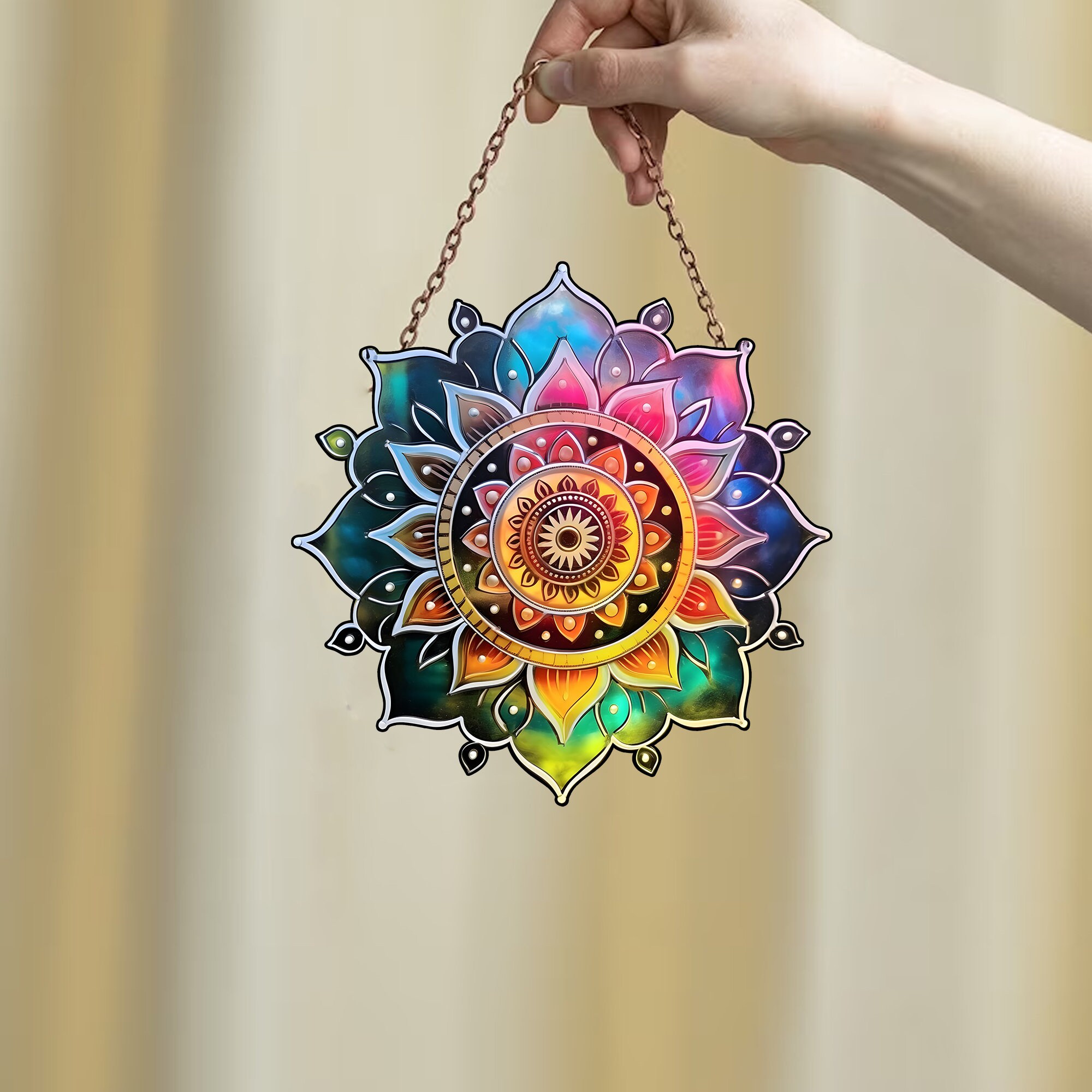 Suncatcher Mandala, Mica Colorful Mandala, Flowers Wall Window Hanging ...