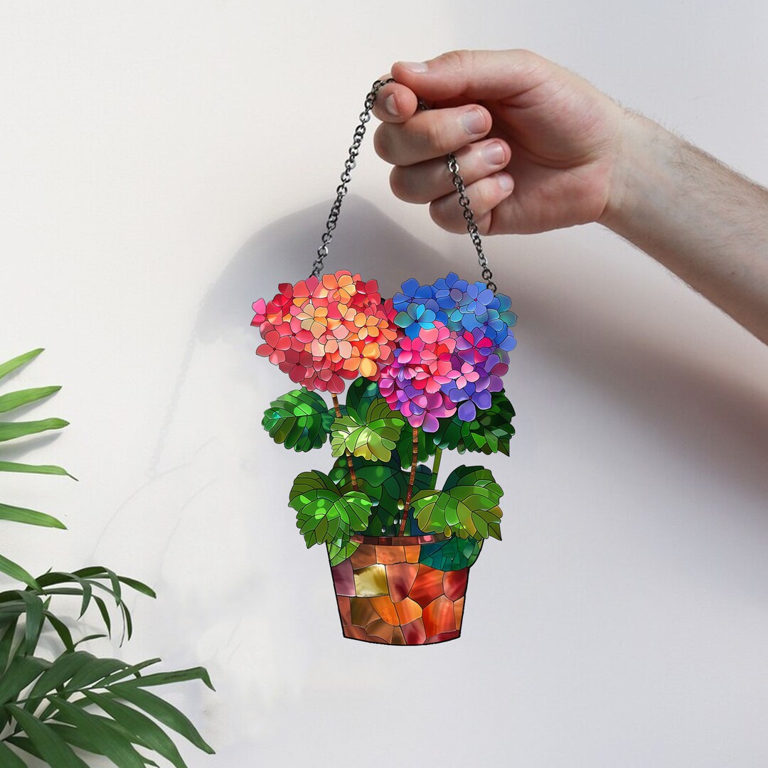 Purple Blue Flower Hydrangea Window Hanging. Acrylic Hydrangea Home ...