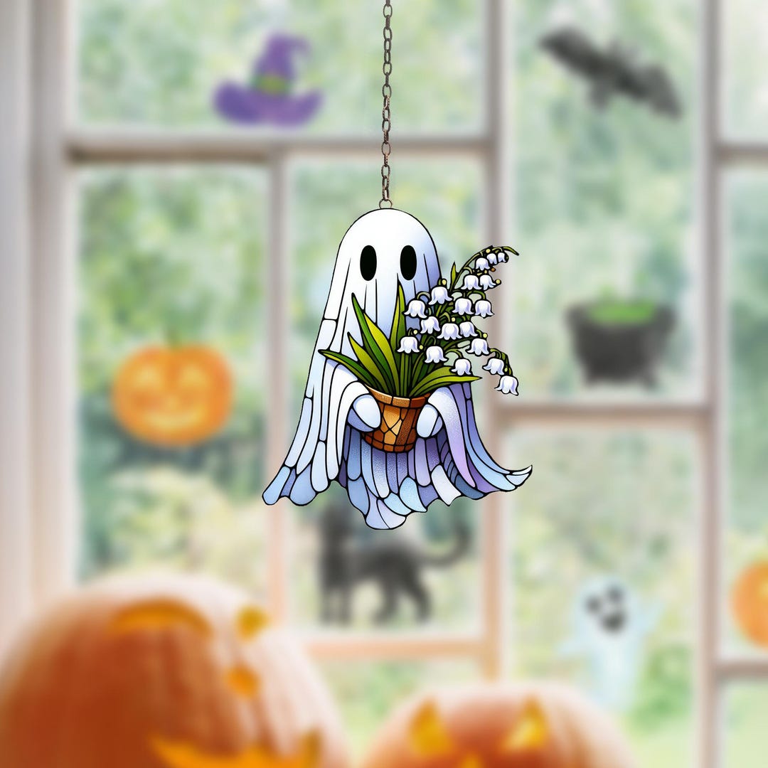 Ghost & Lily of the Valley Acrylic Window Hanging - Halloween Decor - Etsy