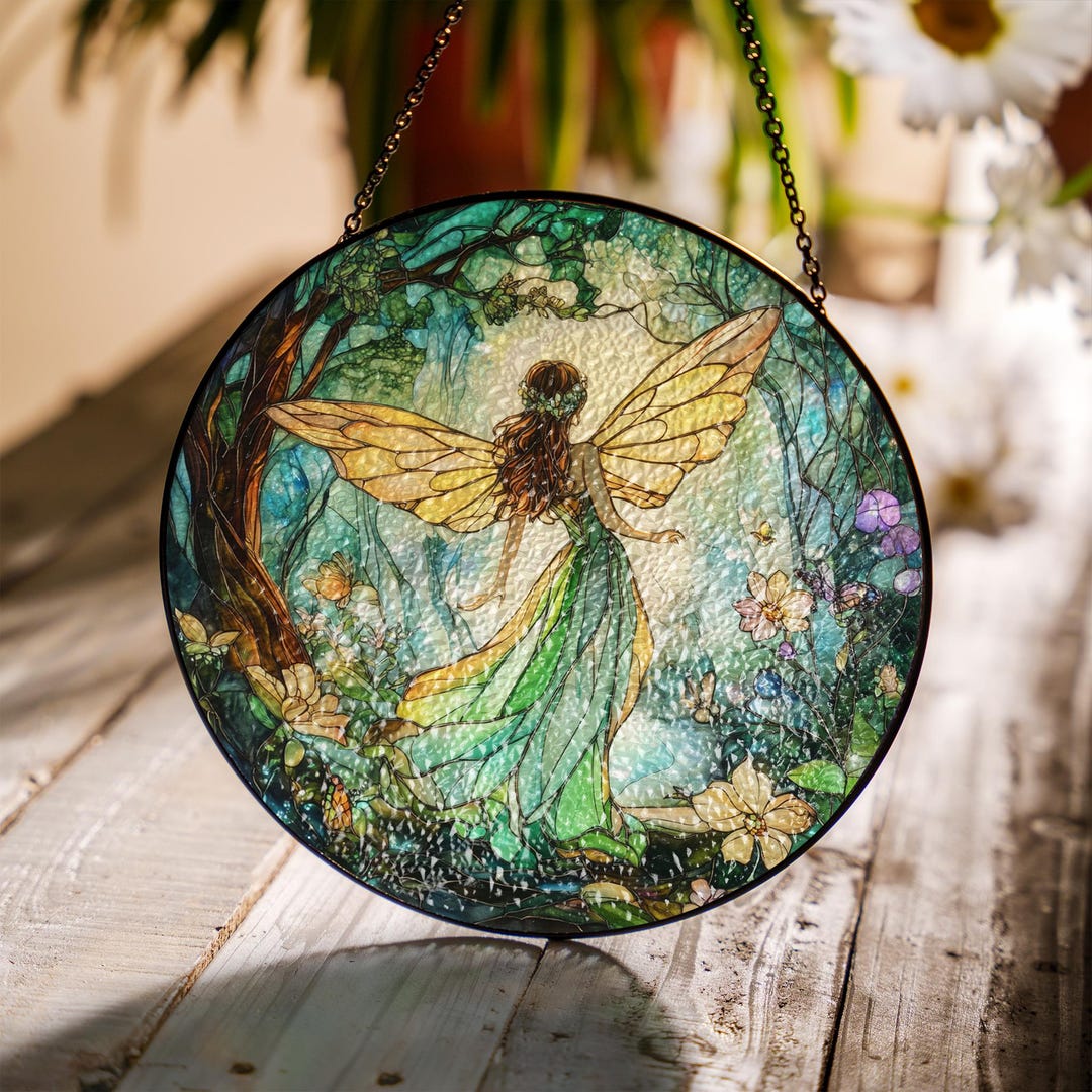 Fairy Stained Glass Sun Catcher, Fairy Lightcatcher Enchanted Forest ...