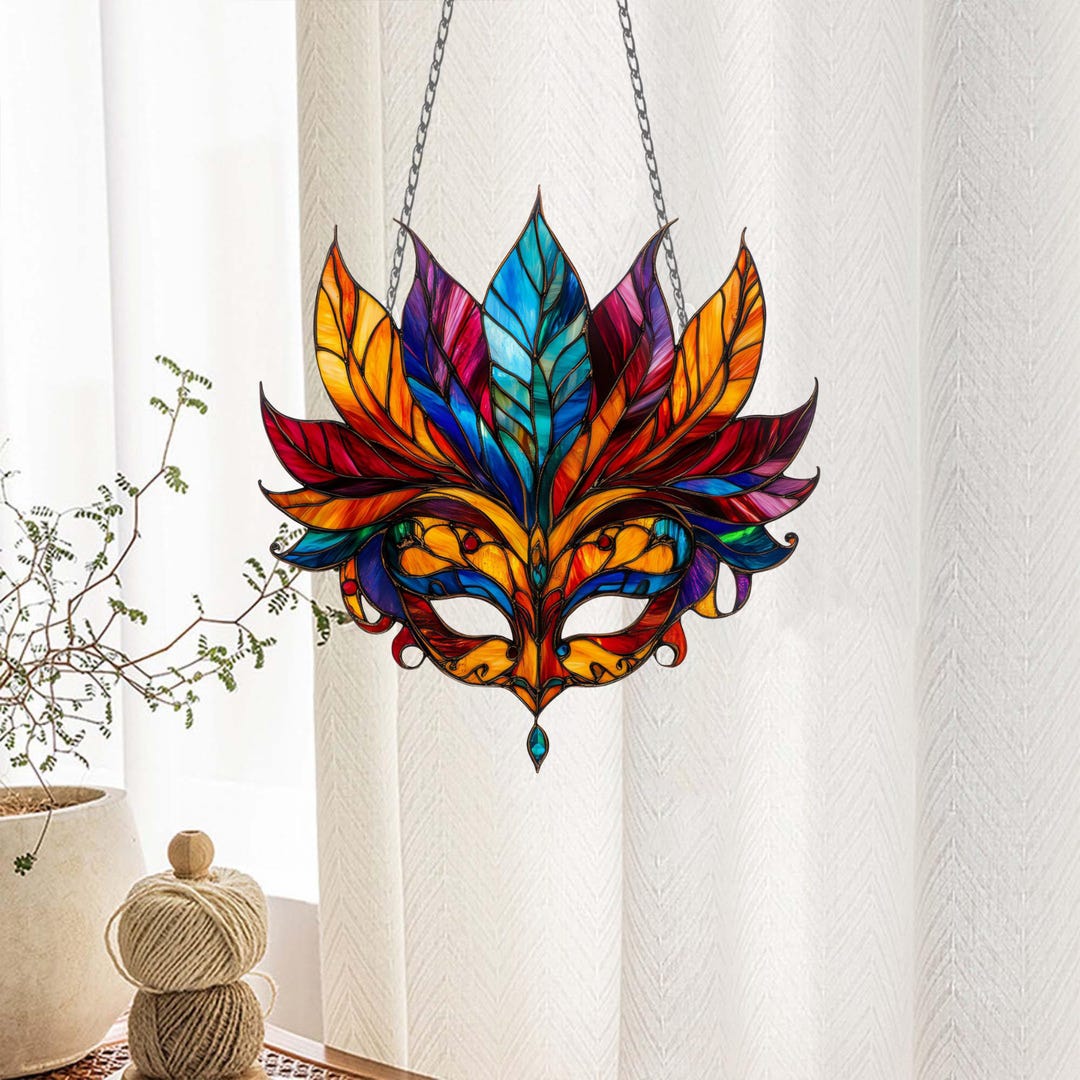 Mardi Gras Masquerade Mask Acrylic Window Hanging, Mardi Gras Jester ...