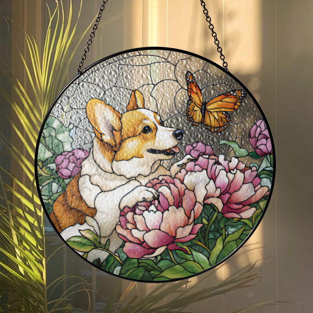 Corgi Memorial Stained Glass Suncatcher: Lilac & Lily Window Art - Etsy