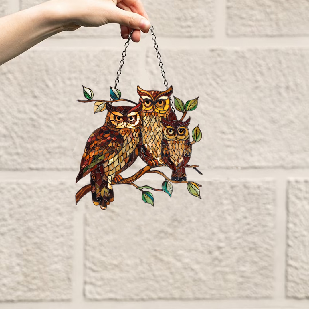 Owl Window Hanging, Owl Bird Acrylic Wall Window Hanging Art Decoration ...