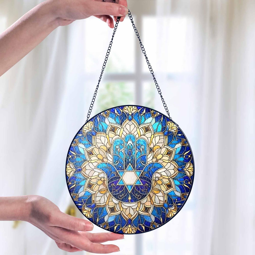 Hamsa Hand Star of David Glass Suncatcher: Jewish Home Decor - Etsy