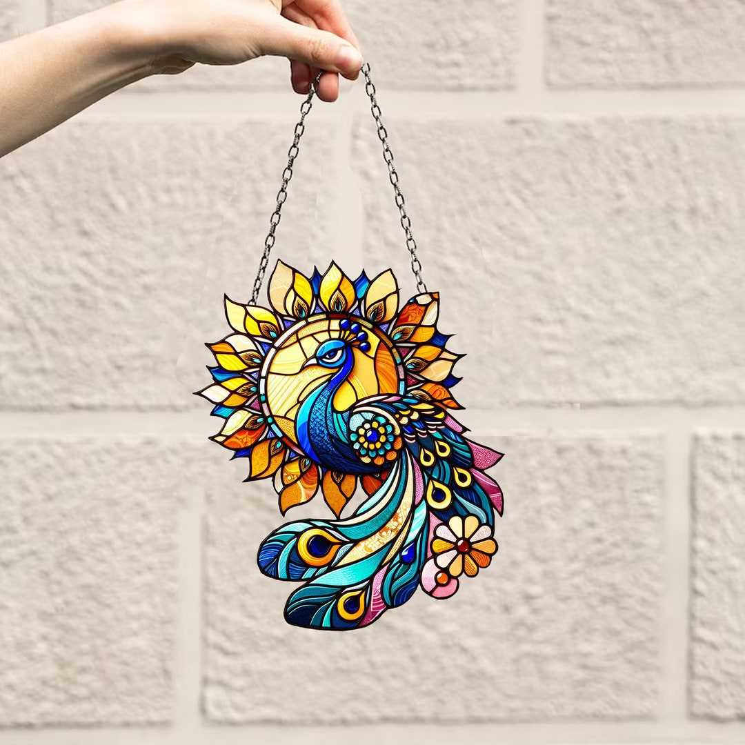 Peacock Faux Window Decor, Mica Suncatcher Flowers, Acrylic Peacock ...