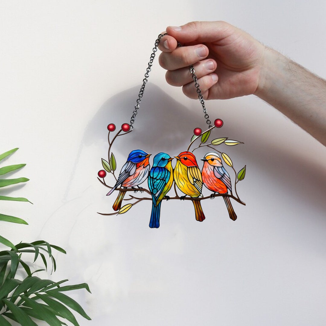 Suncatcher Yellow Flowers, Cardinal Bird Mica Suncatcher, Carolina ...