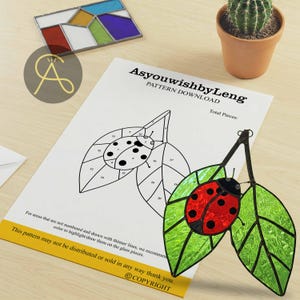 Digital Download Ladybug Stained Glass PATTERN, Ladybug and Leaves ...