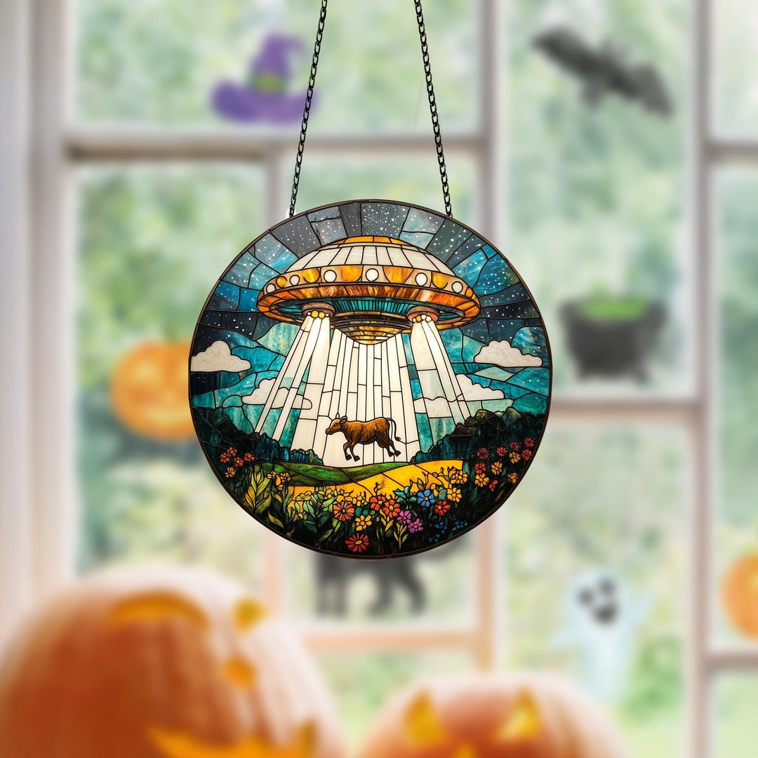 UFO Abduction a Cow Window Hanging, Silly Cow Arcylic Window Hanging ...