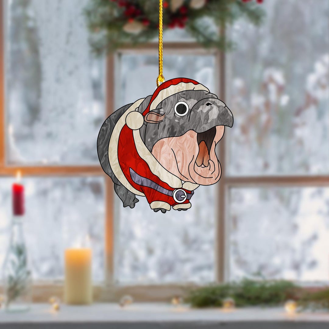 Moo Deng Christmas Ornament, Cute Hippo Moo Deng Window Hanging Art ...