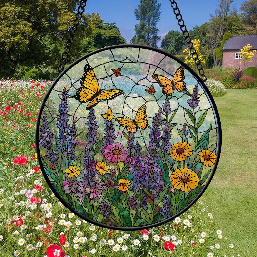 Stained Glass Butterfly Suncatcher: Lavender Garden Window Hanging - Etsy