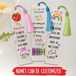 Personalized Name Teacher Bookmark, Teacher Appreciation Gift, Gift for ...