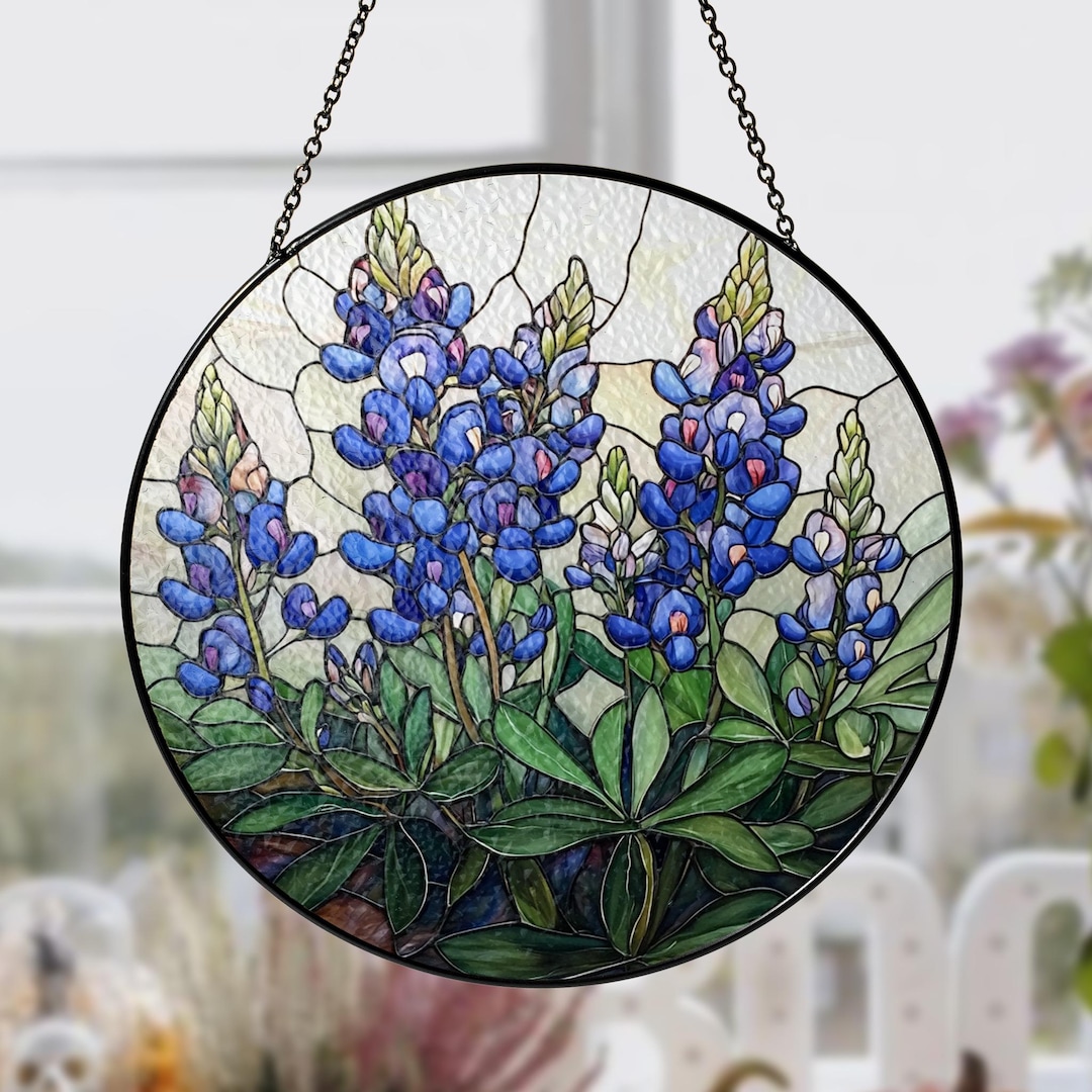 Texas Bluebonnets Stained Glass Suncatcher: Floral Window Hanging - Etsy