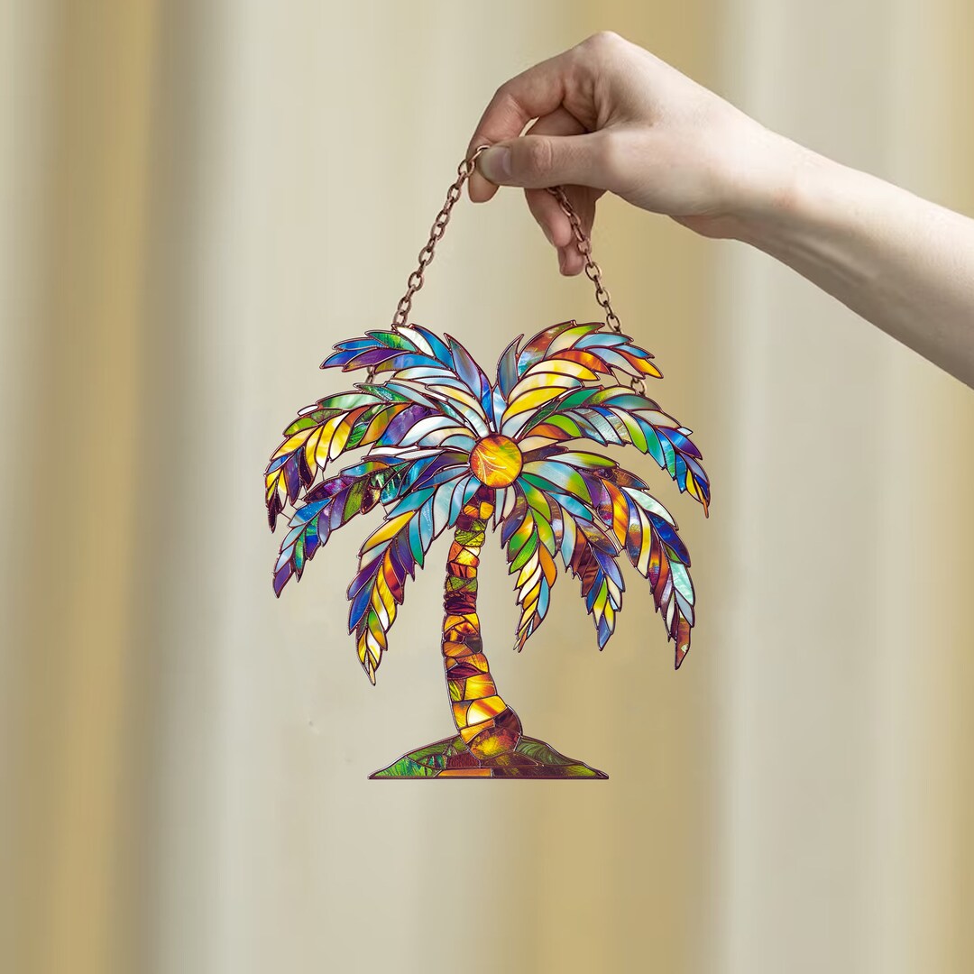 Palm Tree FAUX Window Hanging, Flowers Acrylic Window Hanging Art ...