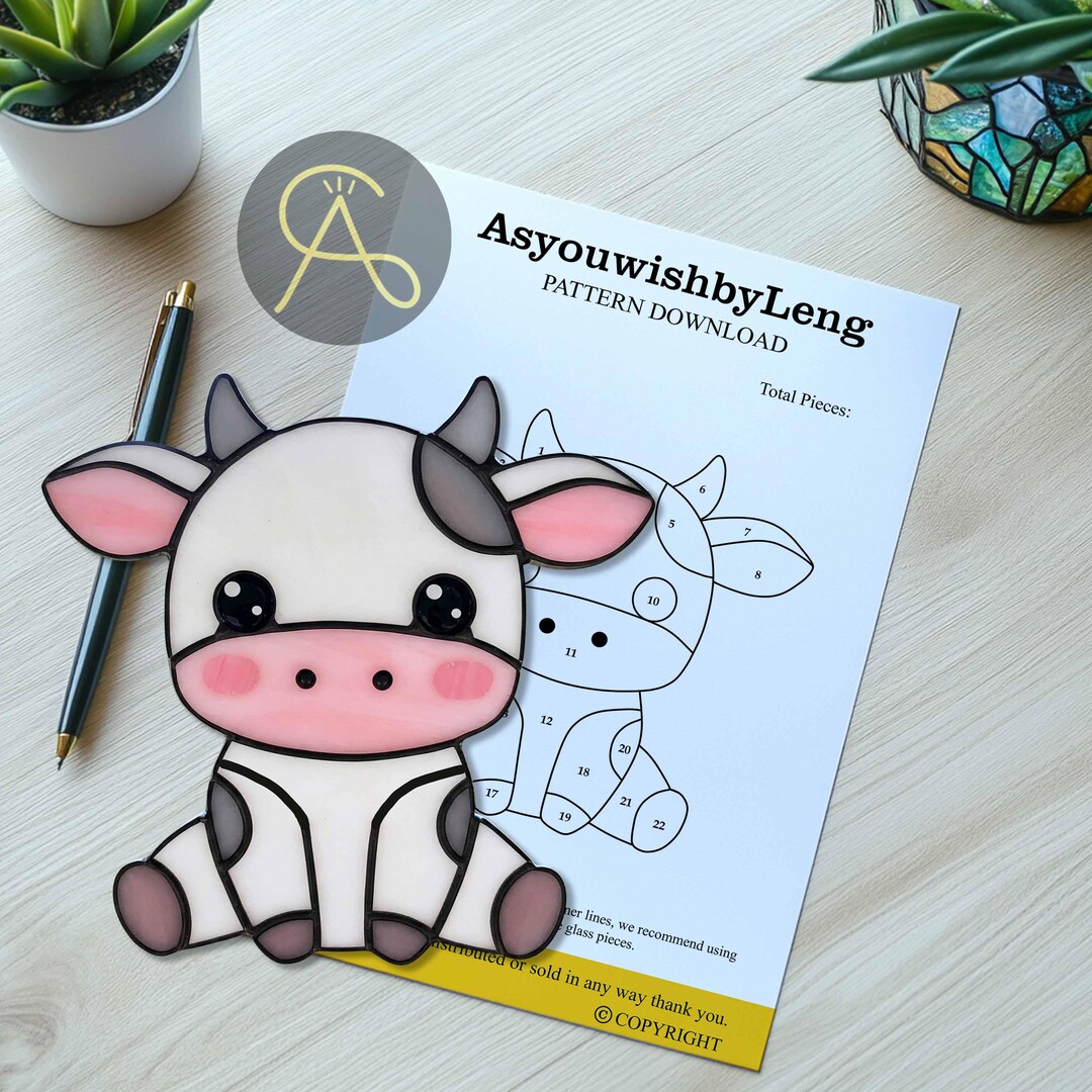 Milk Cow Stained Glass Pattern: Farm Animal Suncatcher (PDF Download ...