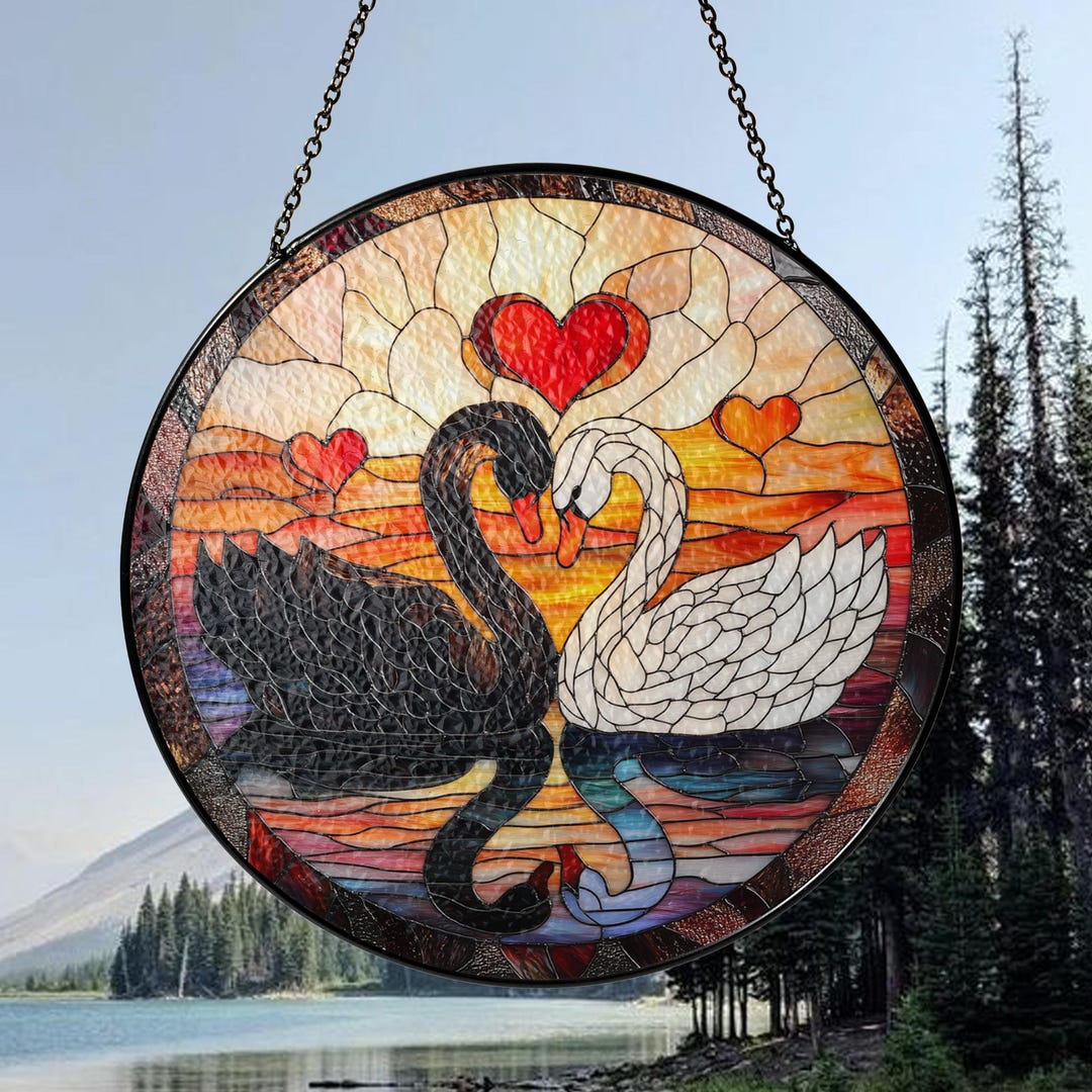 Personalized Name Swan Couple Stained Glass Sun Catcher, Perfect for ...