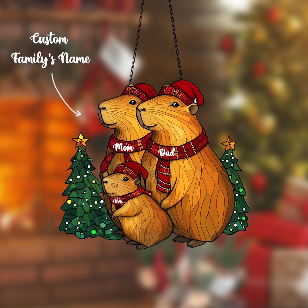 Capybara Family Christmas Ornament, Cute Capybara Holidays Acrylic ...