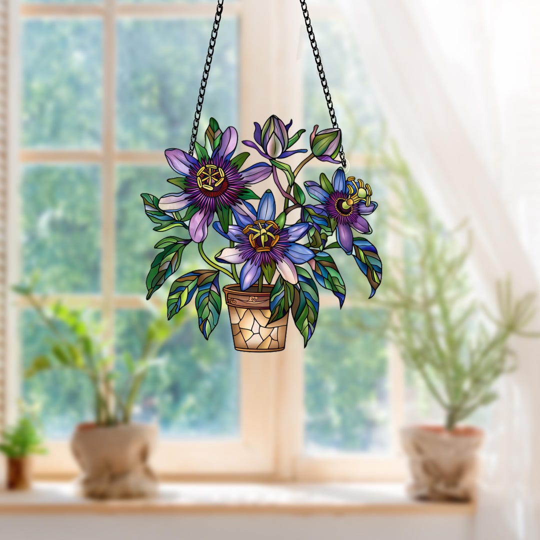 Passion Flower Acrylic Window Hanging: Floral Home Decor - Etsy
