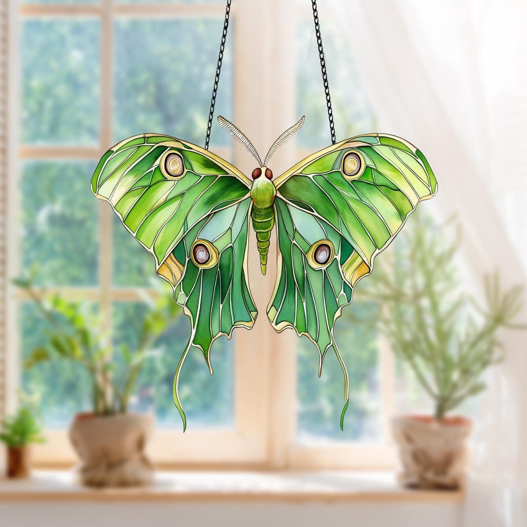 Luna Moth Butterfly Window Decor, Mica Flowers Ornament, Flowers Wall ...