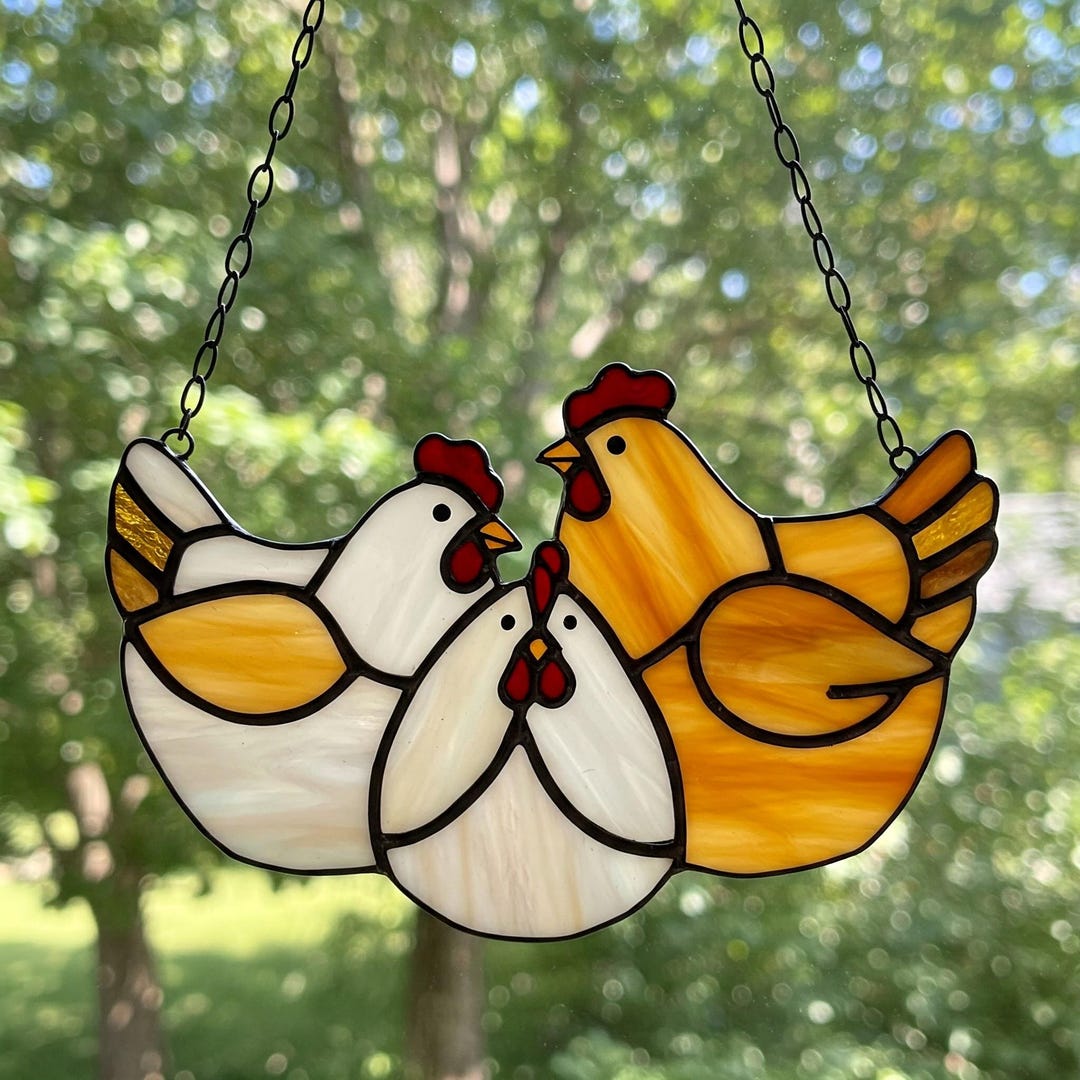Hen and Rooster Stained Glass Pattern: Farmhouse Decor (digital ...
