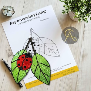 Digital Download Ladybug Stained Glass PATTERN, Ladybug and Leaves ...