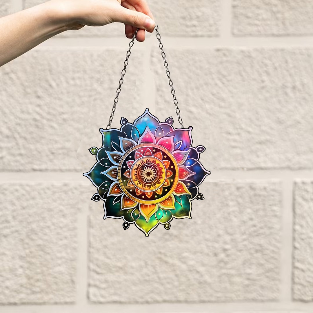 Suncatcher Mandala, Mica Colorful Mandala, Flowers Wall Window Hanging ...