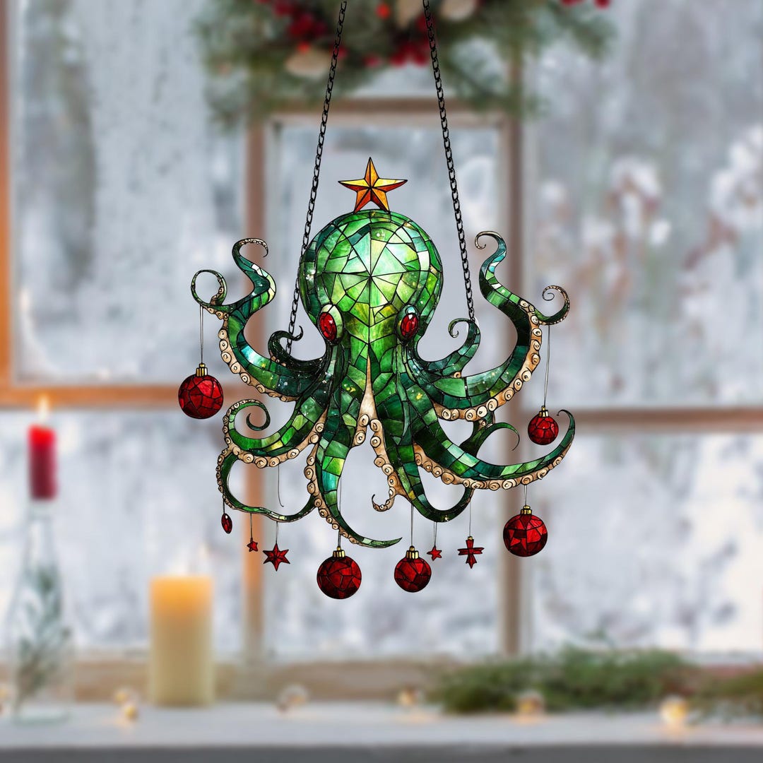 Green Octopus Christmas Ornament: Acrylic Window Decor - Etsy