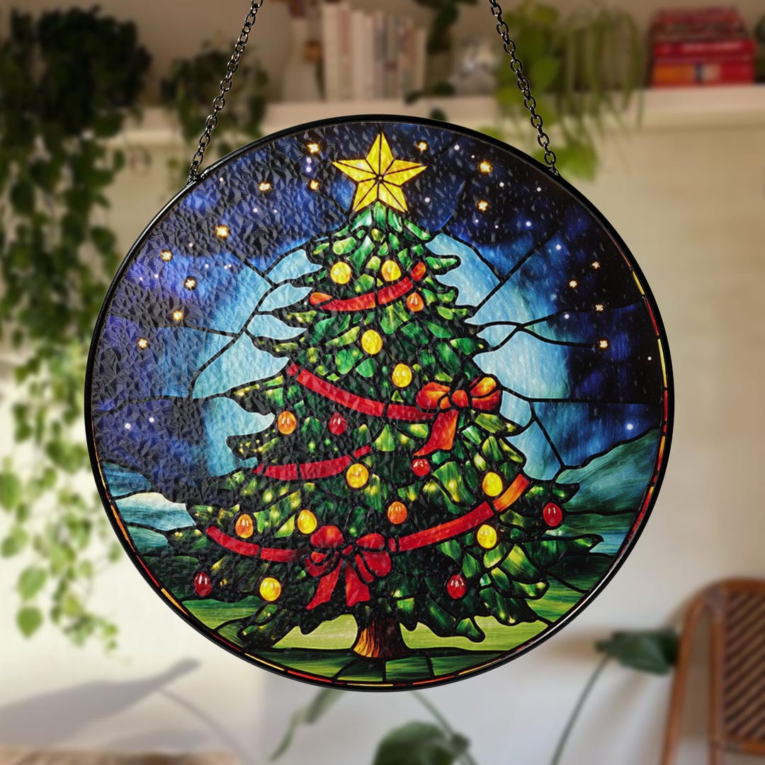 Christmas Stained Glass Suncatcher, Christmas Tree Stained Glass ...