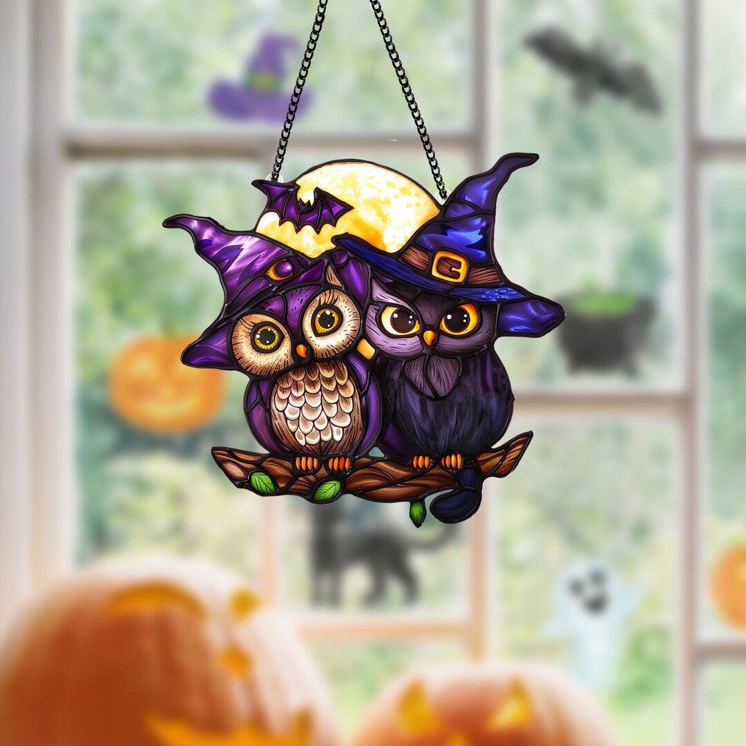 Owl Window Hanging, Witch Acrylic Wall Window Hanging Art Decoration ...